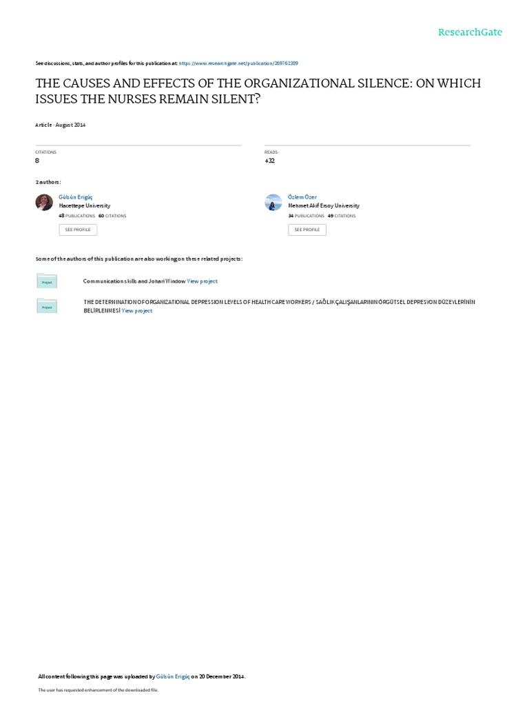 The Causes and Effects of The Organizational Silence: On Which Issues ...