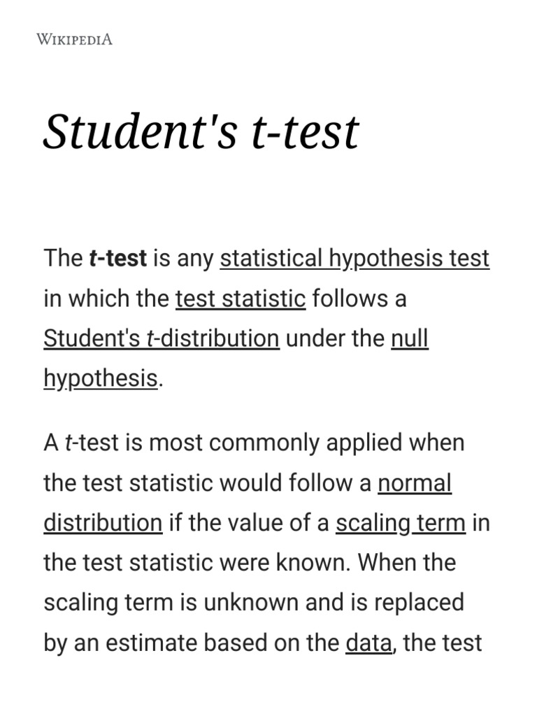 Student's T Test | PDF | Student's T Test | P Value