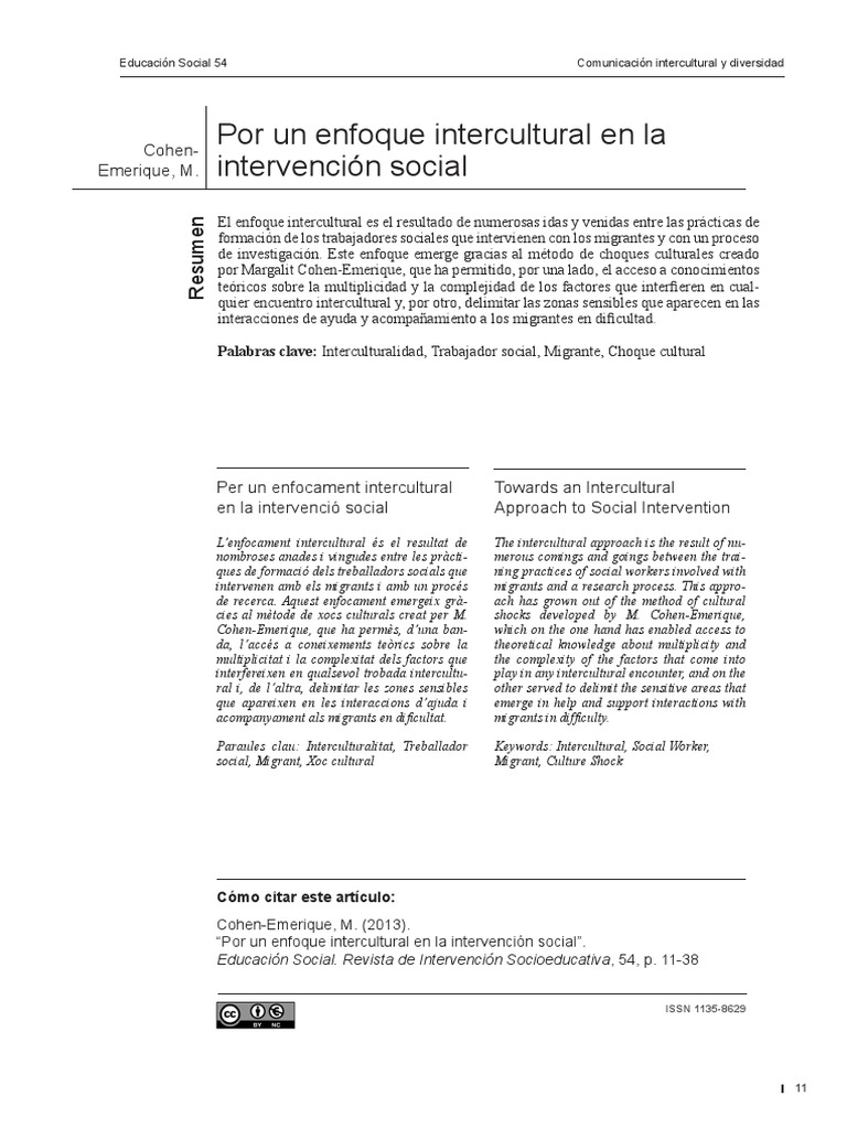 Enfoque Intercultutal en Interv Social Margalit Cohen | PDF | Trabajo ...
