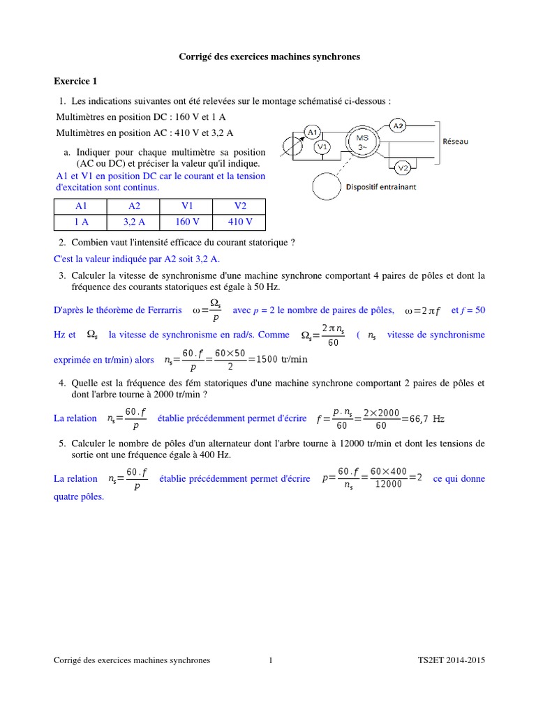 corrigeExoMS 1415 | PDF | Puissance (physique) | Grandeur physique