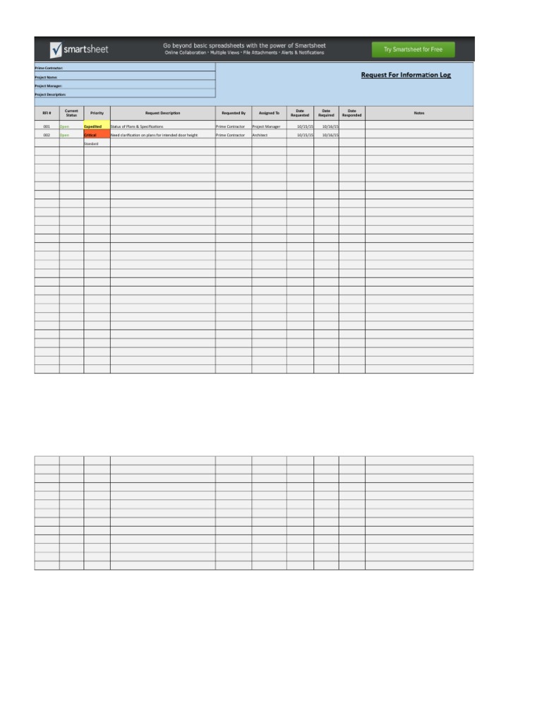 RFI Log Template for Construction Projects | PDF