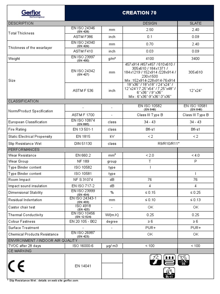 Gerflor Tech Datasheet Creation 70 en | PDF | Materials Science | Engineering