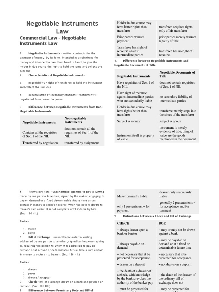 Negotiable Instruments Law (Sec1-23) | PDF | Negotiable Instrument | Promissory Note