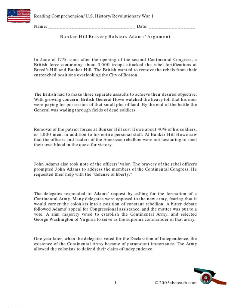 1 Bunkerhillbravery | PDF | George Washington | American Revolutionary War