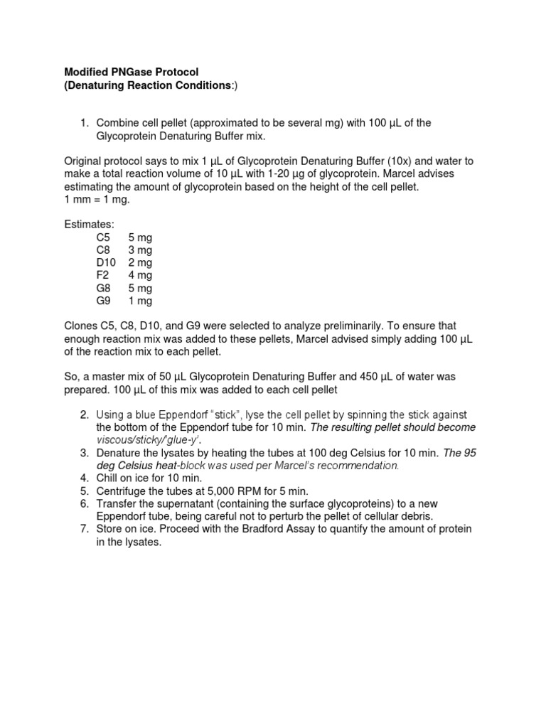 Modified Pngase Protocol (Denaturing Reaction Conditions:) | PDF