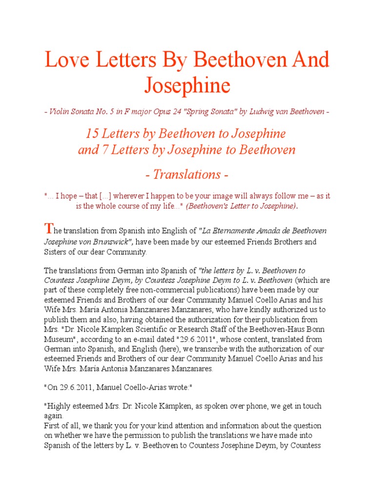 Love Letters by Beethoven and Josephine | PDF | Ludwig Van Beethoven