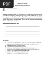 Book Club Thinking Discussion Sheet | PDF