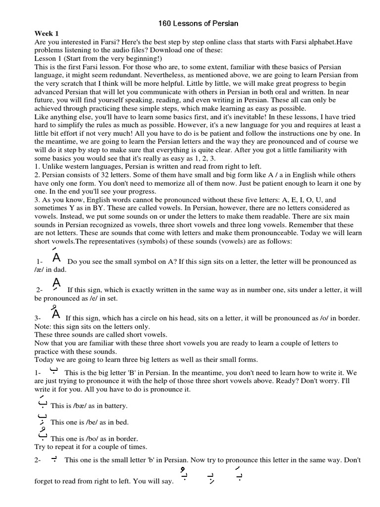 PERS 160 Lessons of Persian PDF | PDF | Persian Language | English Language