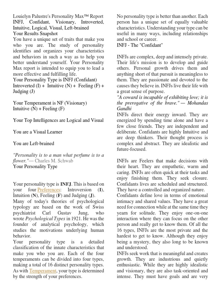INFJ | PDF | Personality Type | Learning Styles