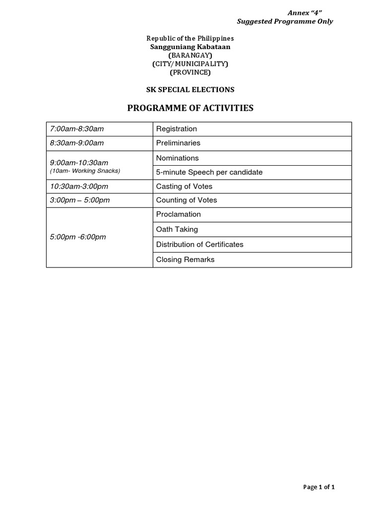 Programme of Activities: SK Special Elections | PDF