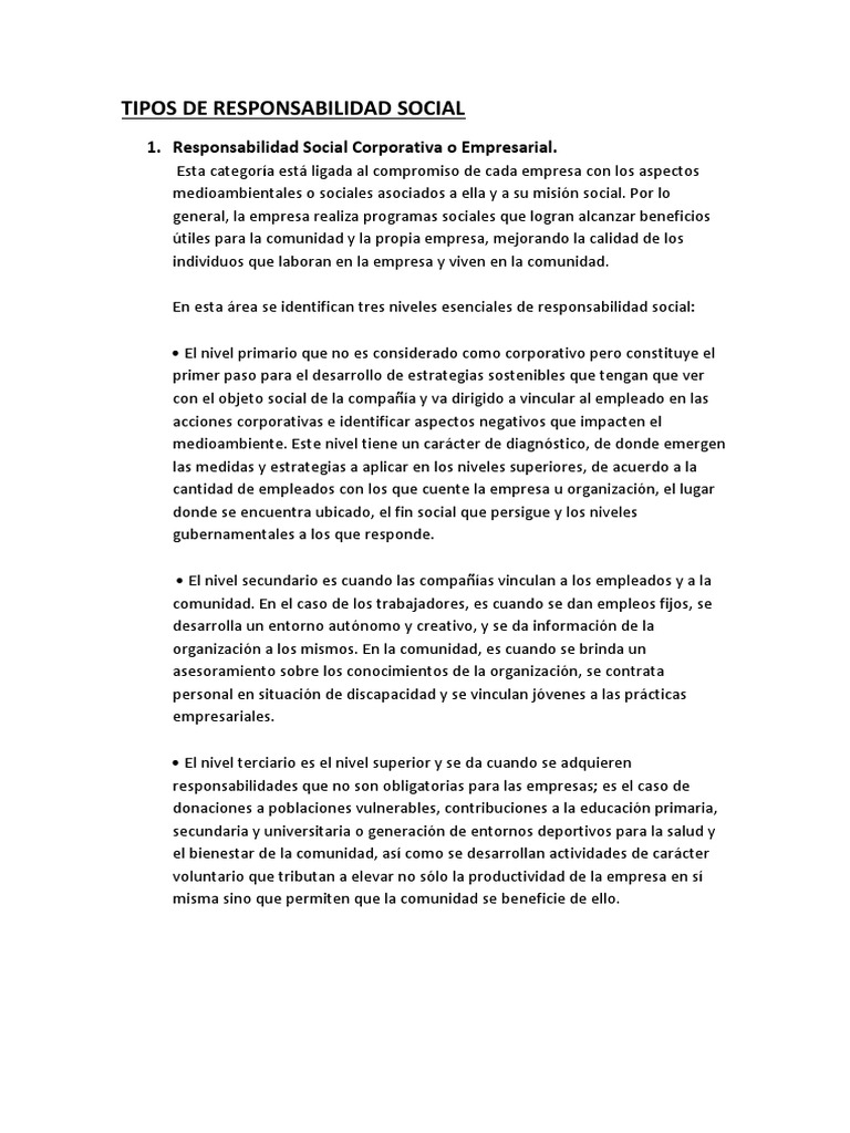 Tipos de Responsabilidad Social | PDF | Responsabilidad social corporativa | Sociedad