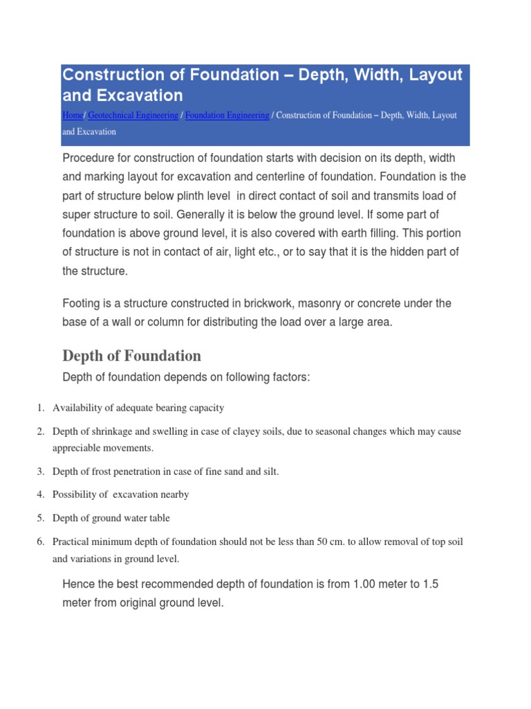 Foundation Construction: Depth & Layout Guide | PDF | Foundation ...