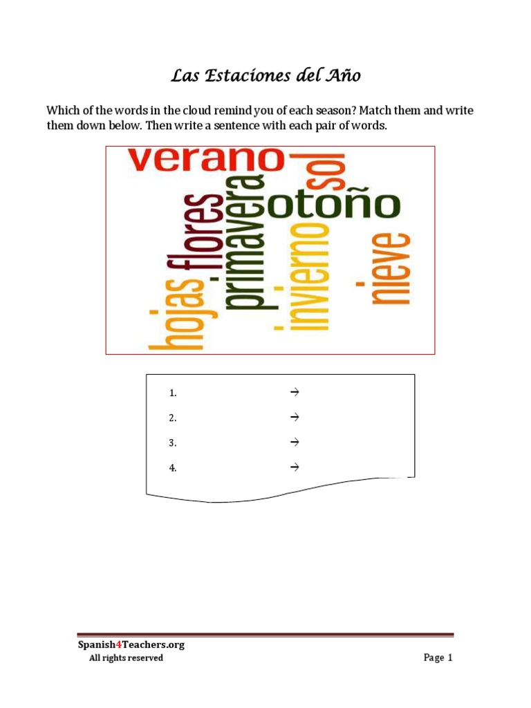 Worksheet Seasons in Spanish Las Estaciones PDF | PDF