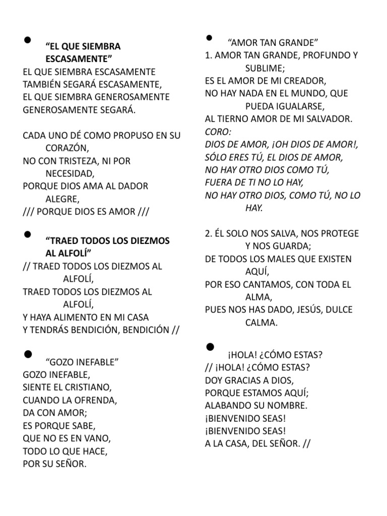 Coros y Alabanzas para Ofrendas | PDF