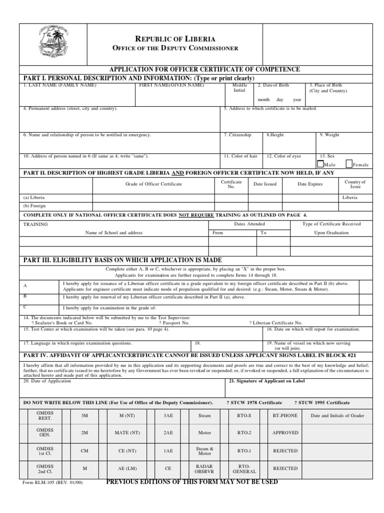 Liberian SIRB and CRA Application Form | PDF | Tonnage | Ships
