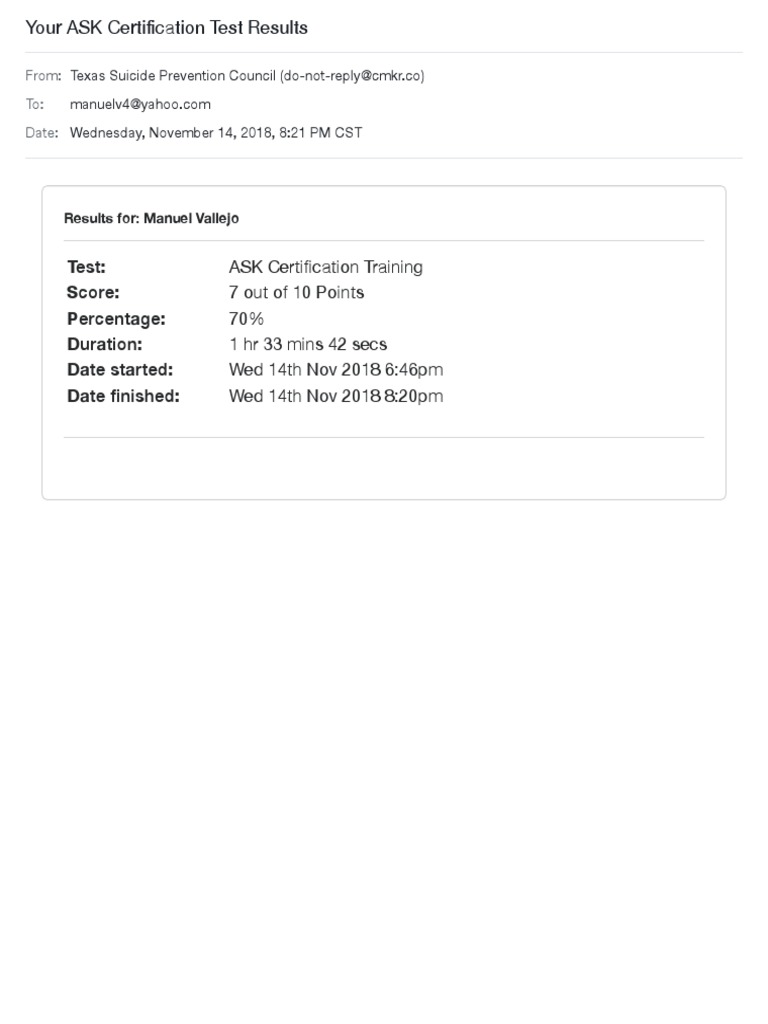Your Ask Certification Test Results | PDF | Career & Growth