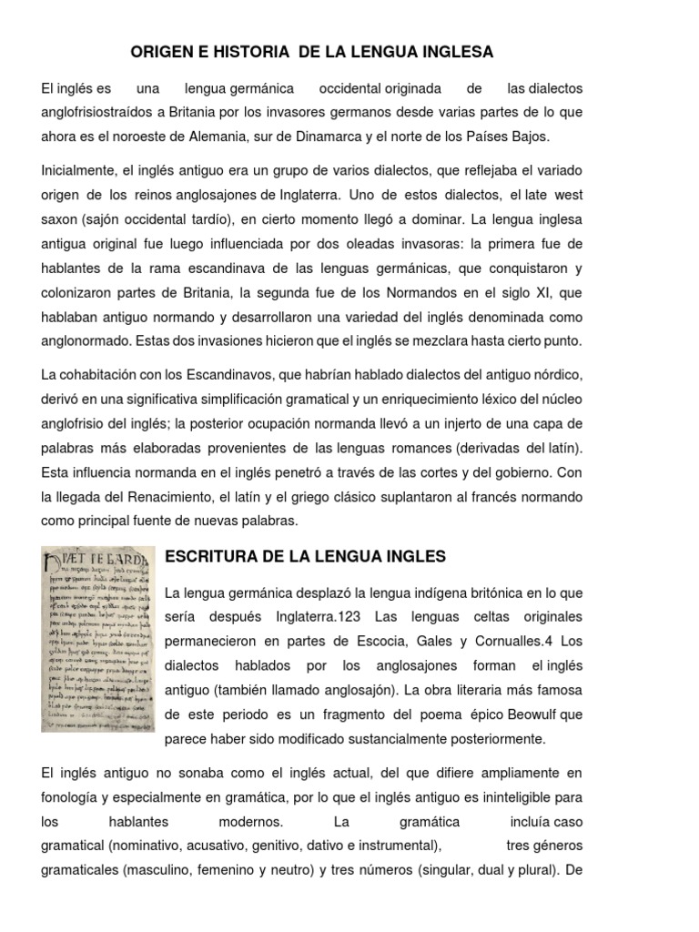 Origen e Historia de la Lengua Inglesa | PDF | Idioma en Inglés | Reino ...