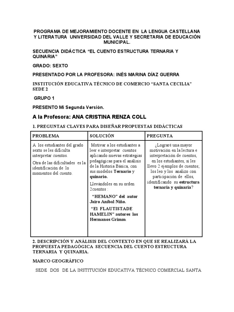 Tercera Version Secuencia Didáctica El Cuento 1 Pdf Lingüística