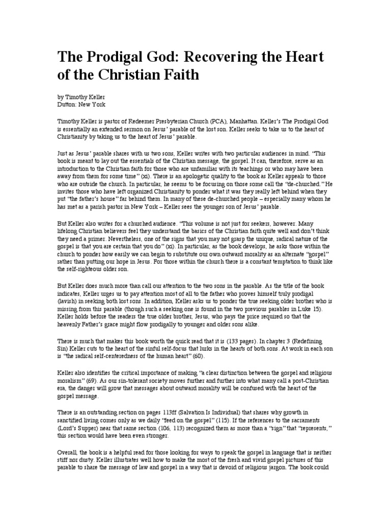 Book Review Prodigal God The Keller | PDF | Tim Keller (Pastor ...