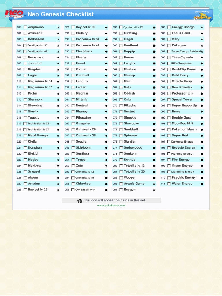 N1 Neo Genesis Checklist | PDF