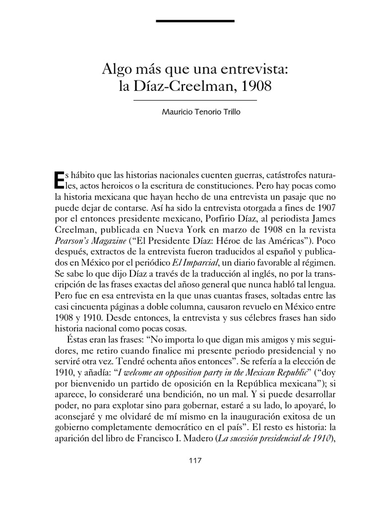 La histórica entrevista Díaz-Creelman 1908 | PDF | México | Theodore ...