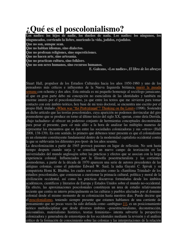 ¿Qué Es El Poscolonialismo | PDF | Poscolonialismo | orientalismo