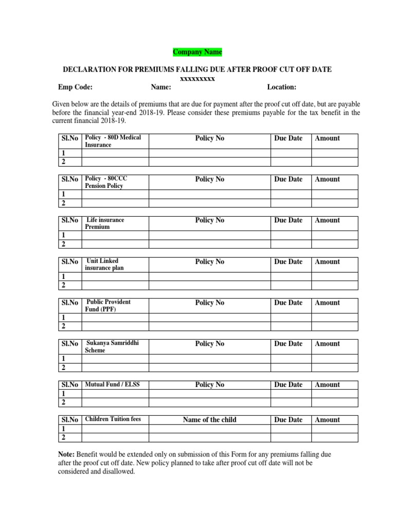 Future Payment Declaration | PDF