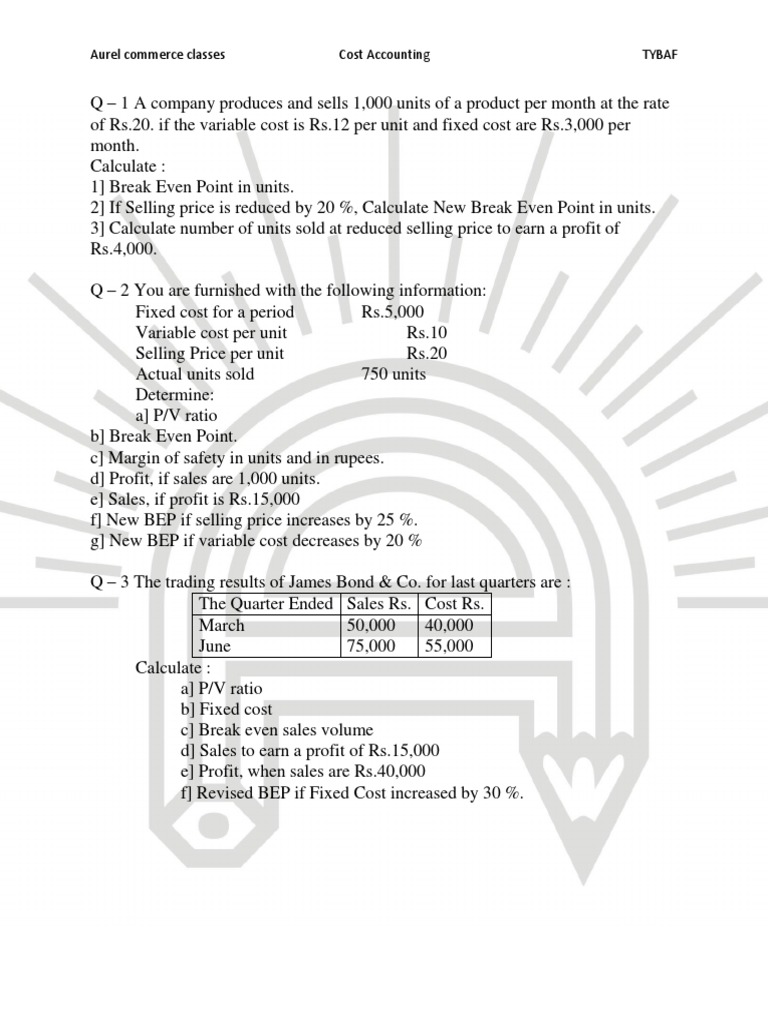 90 Set Marginal Costing Test Paper | PDF | Finance & Money Management