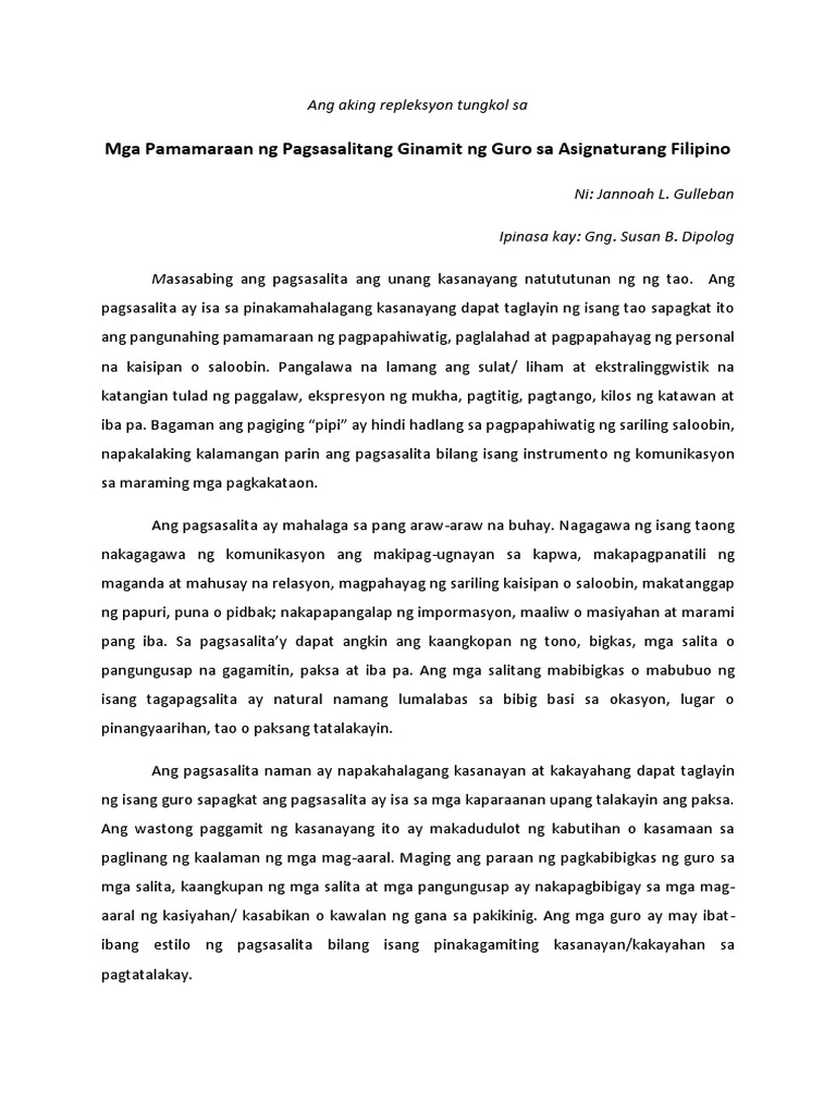 Ang Aking Repleksyon Tungkol Sa | PDF