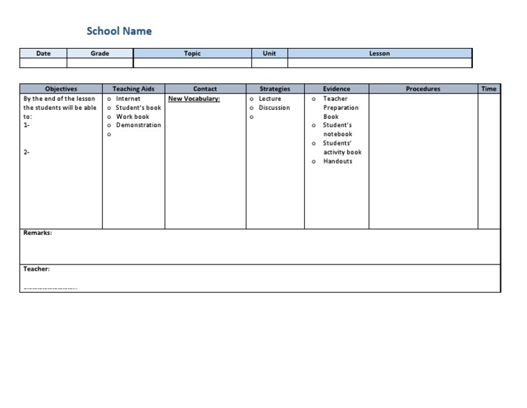Teacher Plan Template | PDF