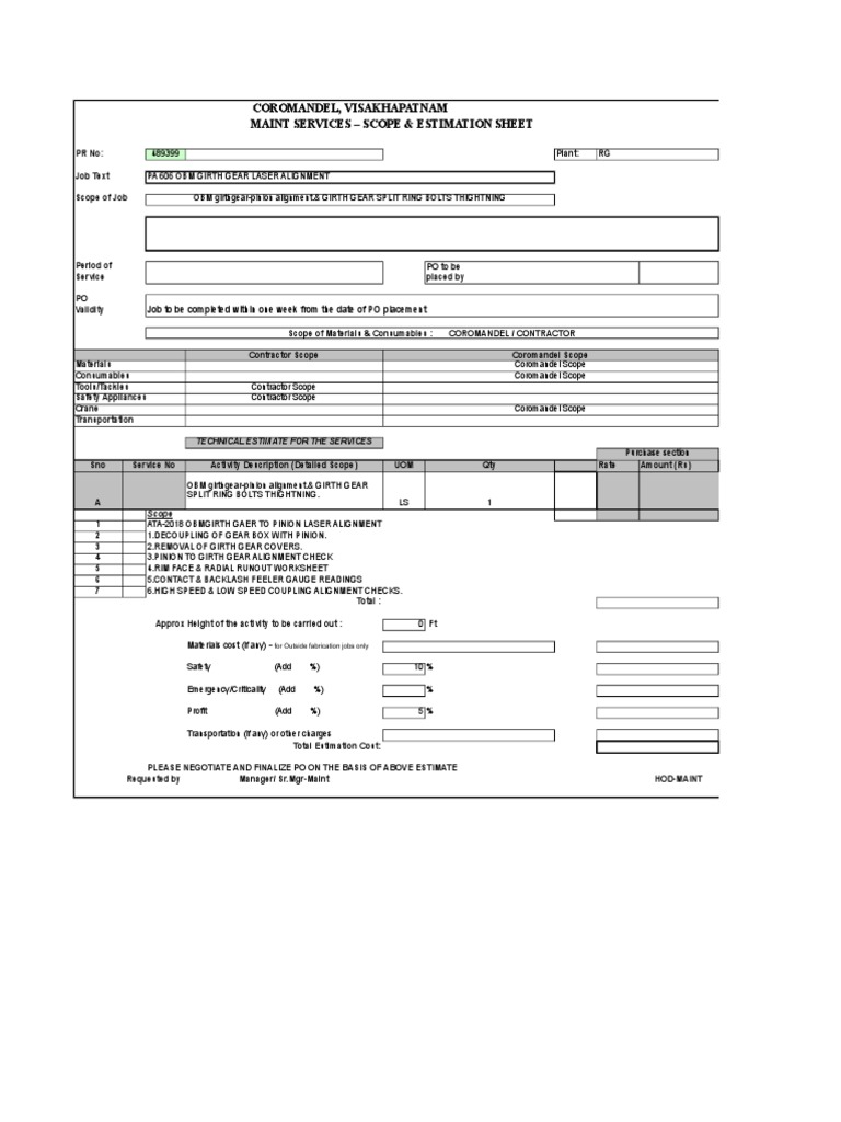 OBM Girth Gear Alignment Estimation | PDF | Gear | Manufactured Goods