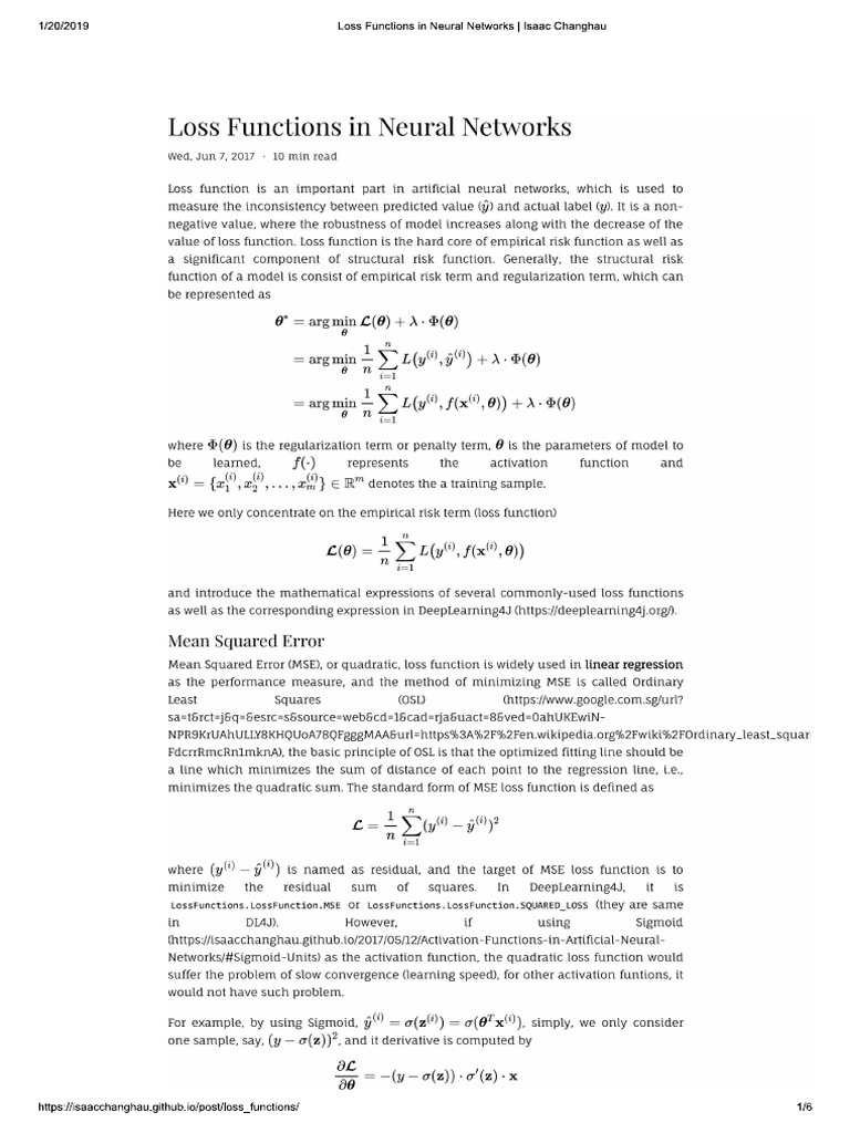 Loss Functions in Neural Networks PDF | PDF