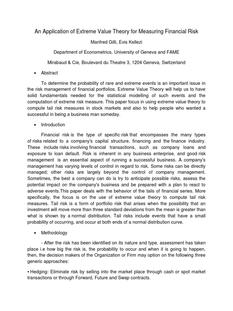 An Application of Extreme Value Theory For Measuring Financial Risk ...