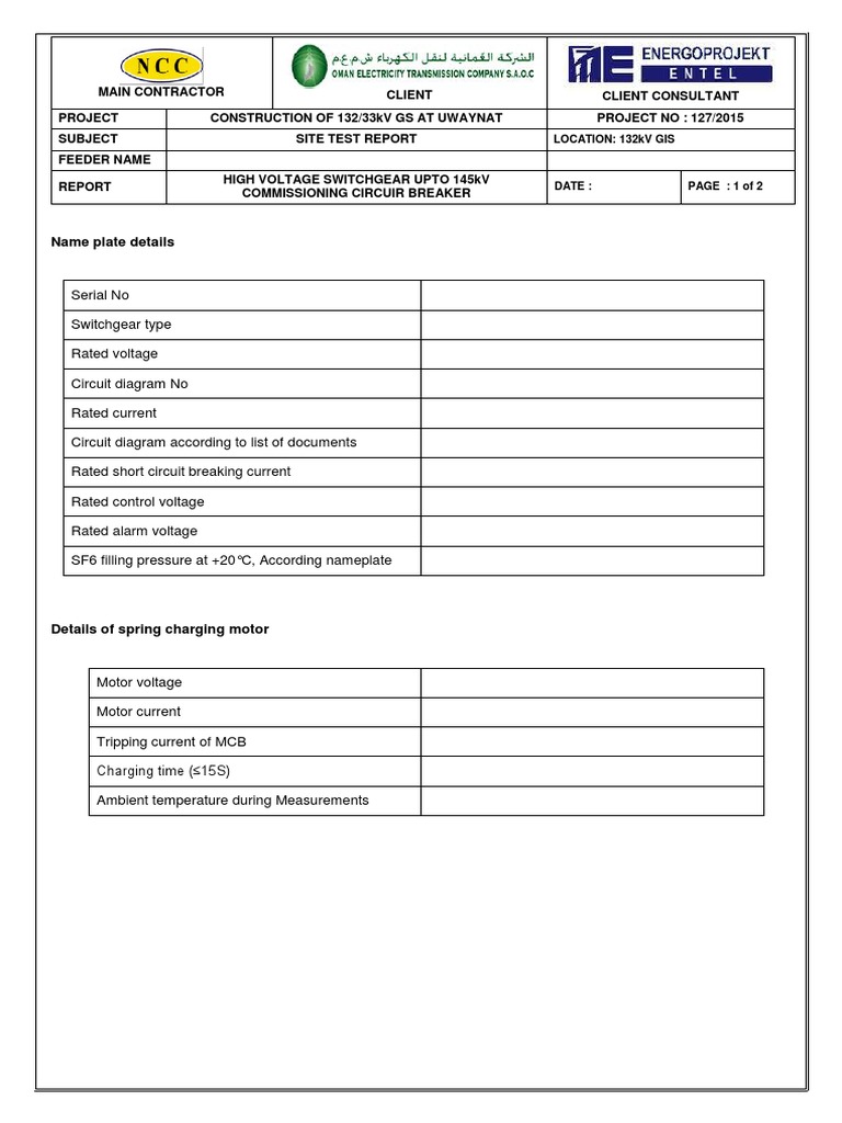 Name Plate Details: Location: 132Kv Gis | PDF