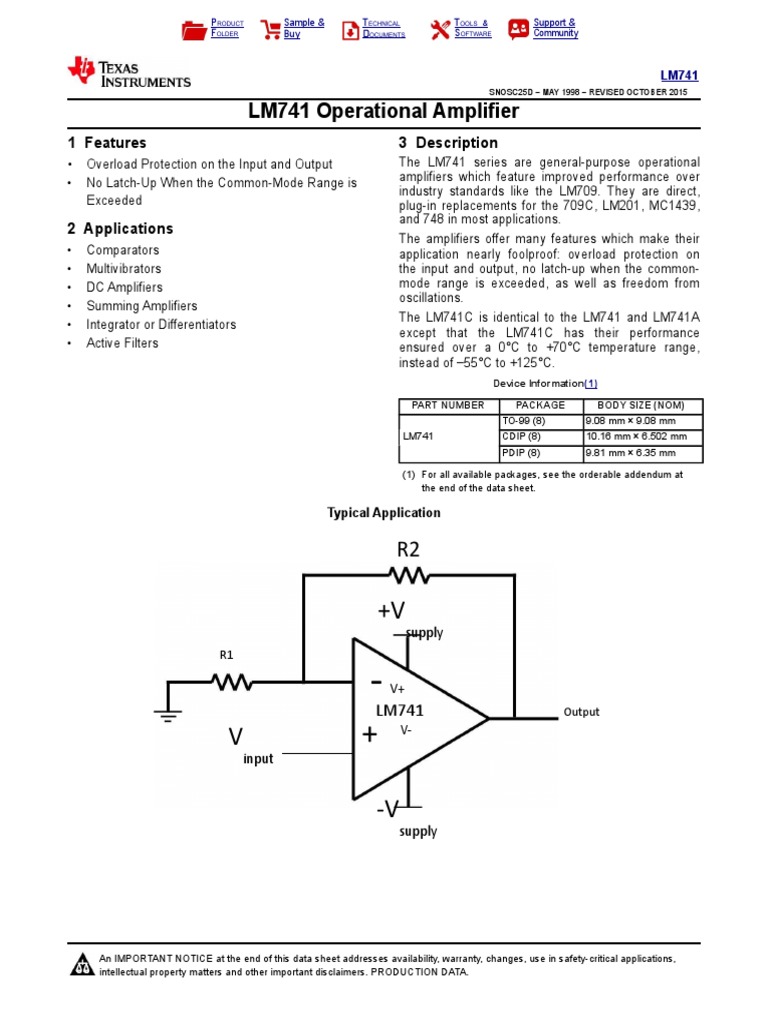 LM741 Operational Amplifier: 1 Features 3 Description | PDF ...