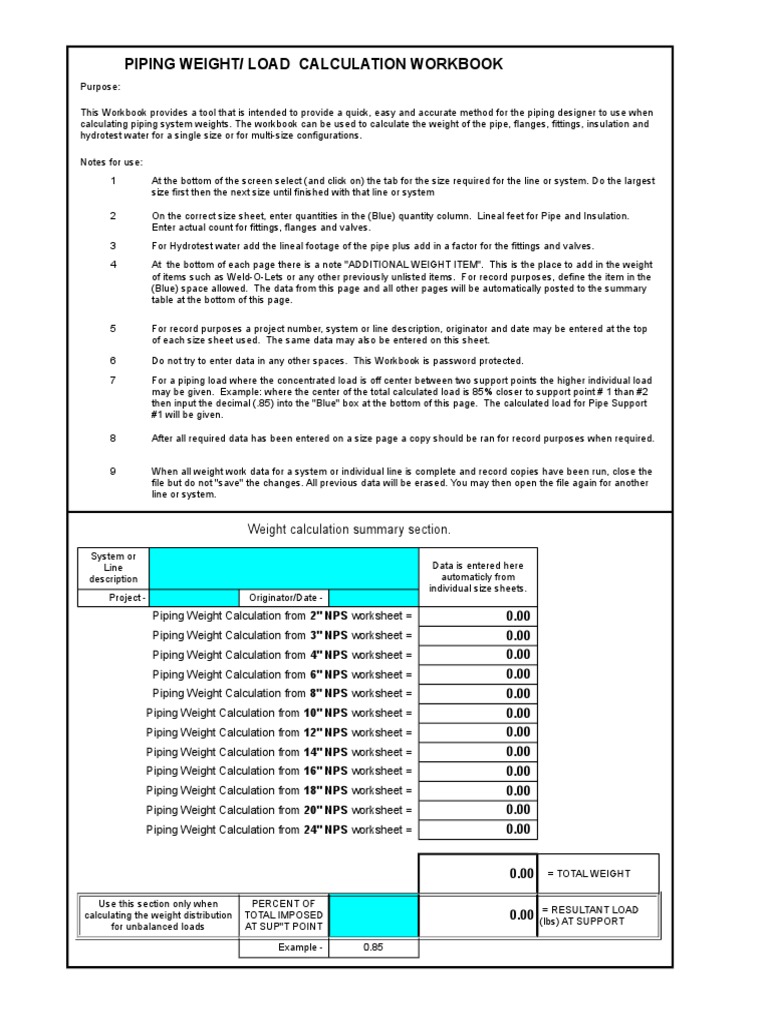Piping Weight/ Load Calculation Workbook | Download Free PDF | Gas ...