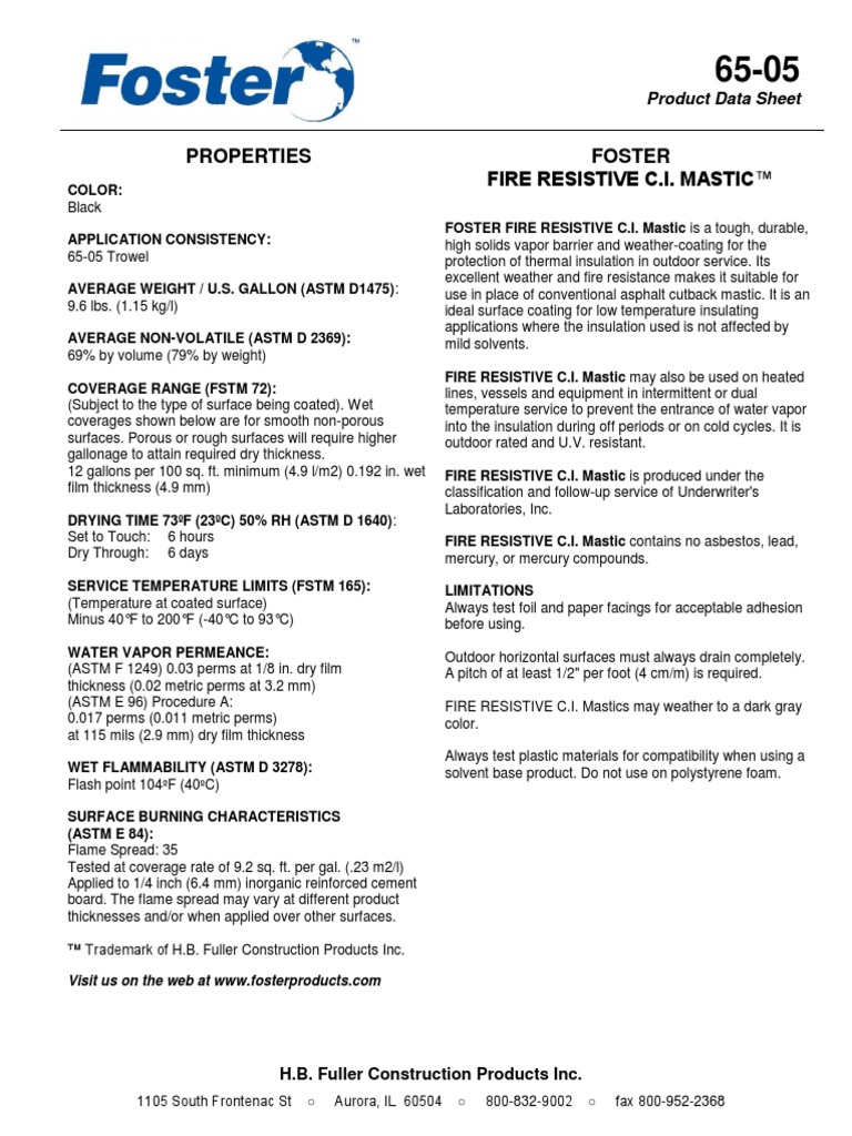 Pds Foster 65-05 f.r.c.i. Mastic | Thermal Insulation | Temperature