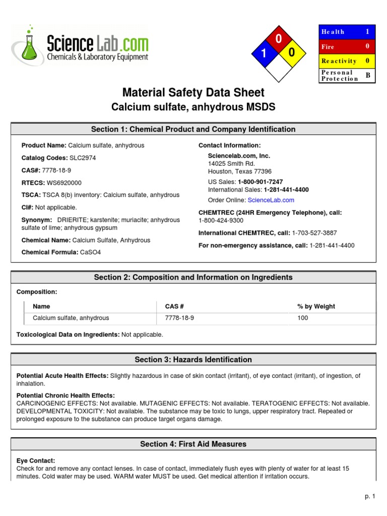 Msds Caso4 | PDF | Toxicity | Magnesium