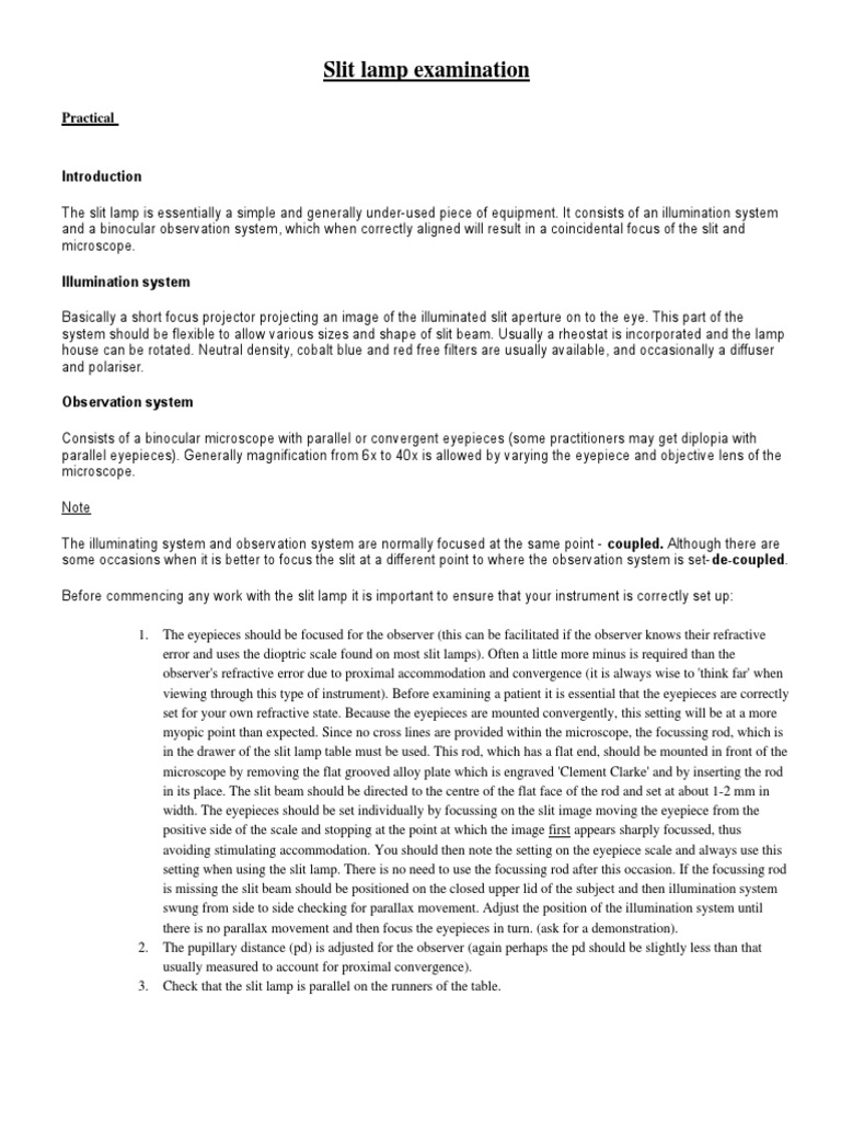 Slit Lamp Examination | PDF | Cornea | Light
