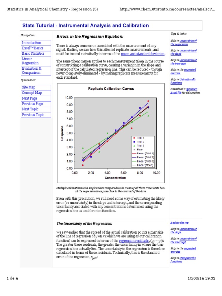 Stats Tutorial - Instrumental Analysis and Calibration: Errors in The Regression Equation | PDF ...