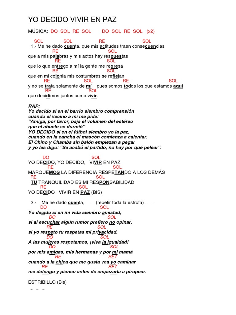Yo Decido Vivir en Paz Acordes Sol | PDF