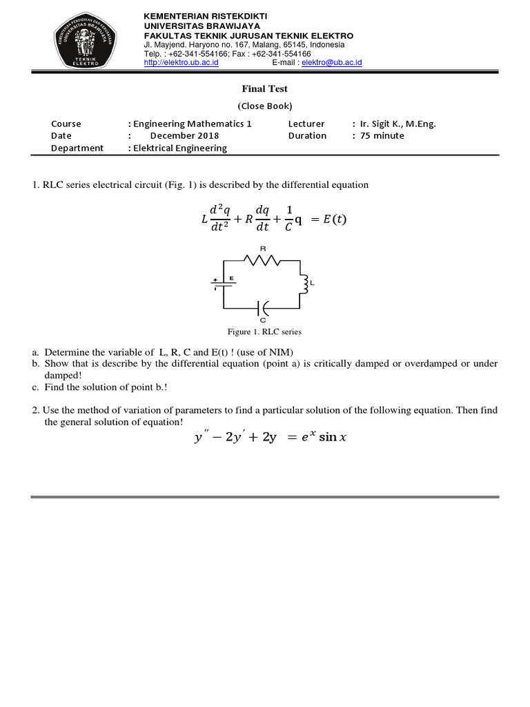 Engineering Mathematics Final Test | PDF | Teaching Methods & Materials