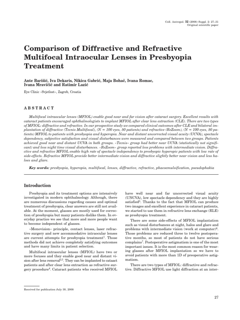 Comparison of Diffractive and Refractive Multifocal Intraocular Lenses ...