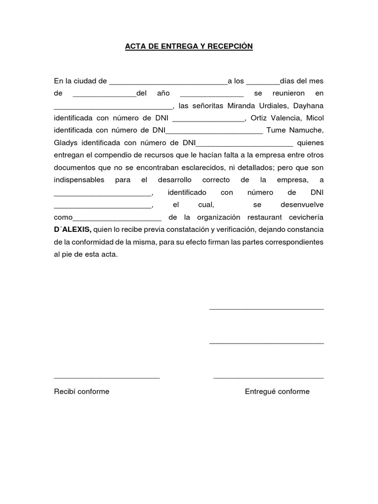 Acta de Entrega y Recepción | PDF