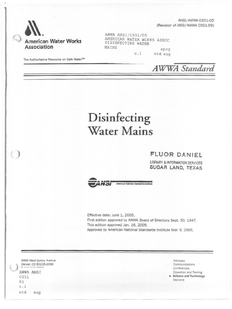 AWWA C651-05 Disinfecting Water Mains | PDF