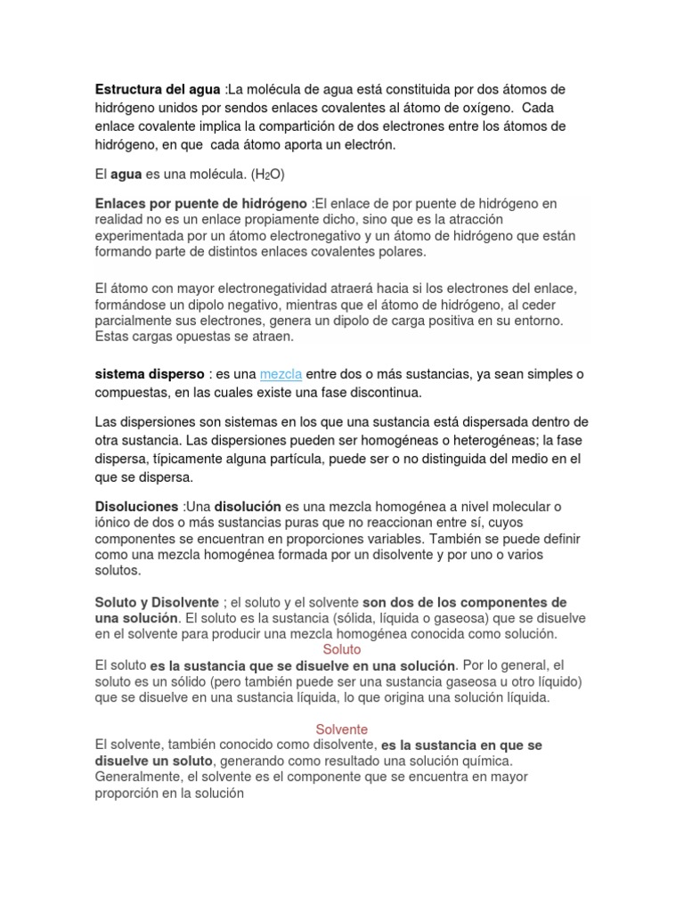 Estructura y propiedades del agua | PDF | Solubilidad | Solvente