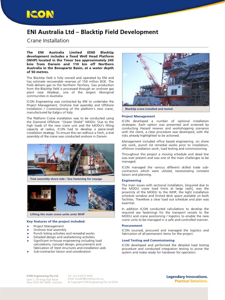 Eni Australia BlackTip Crane Installation Rev 1 | PDF | Crane (Machine)