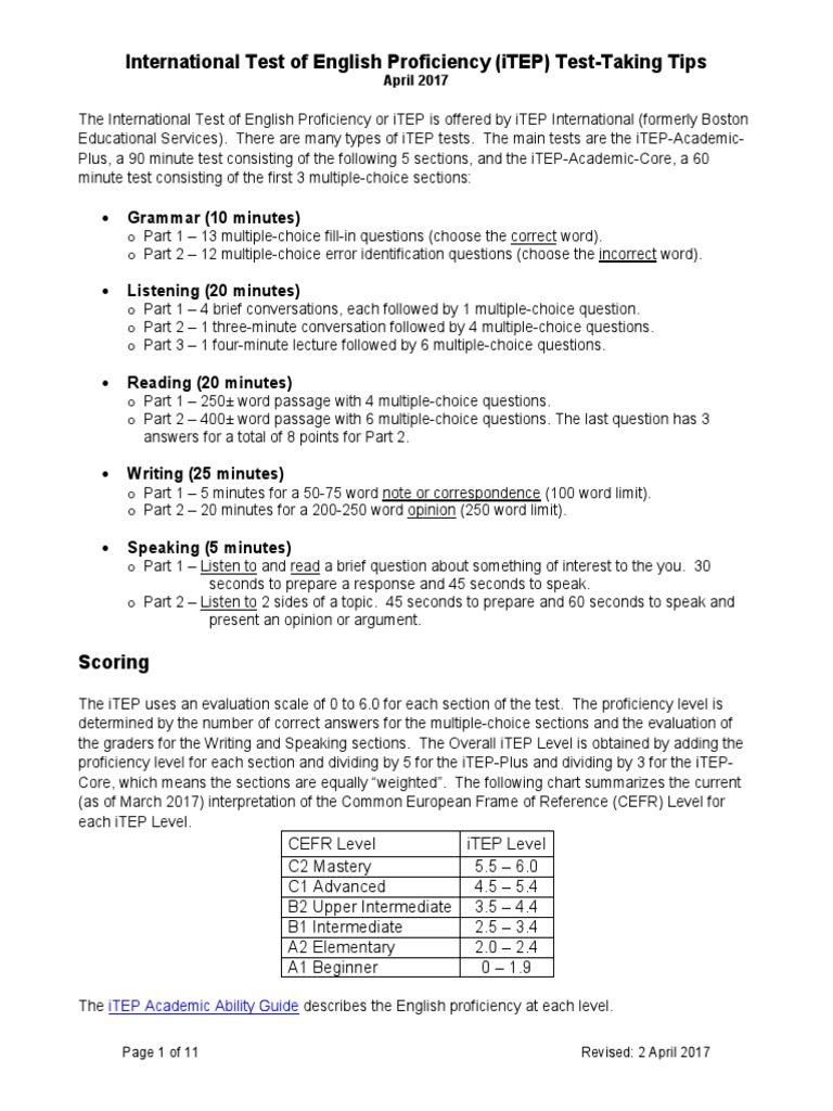 ITEP Test-Taking Tips 2017 April | PDF | Multiple Choice | Question