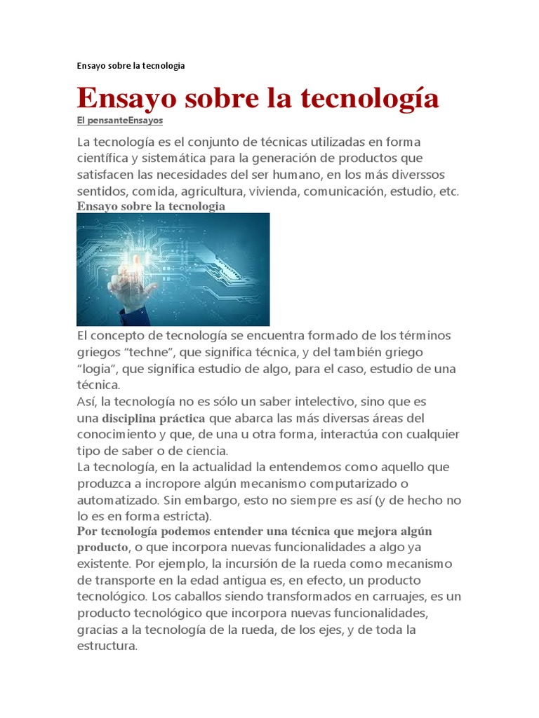 Ensayo Sobre La Tecnologia | PDF | Robot | Robótica