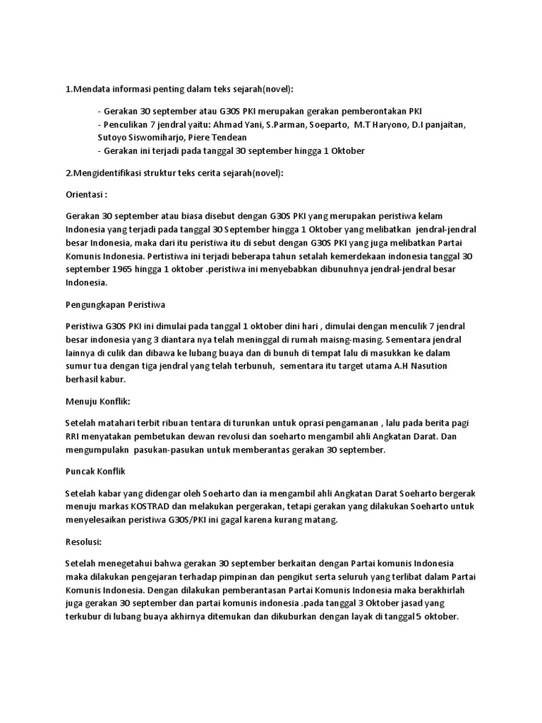 Analisis G30S PKI dalam Novel | PDF | Filsafat | Fiksi Umum